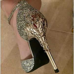 Shoes | Sexy Silver Crystal Unique Wrap Around Heel High Heels | Poshmark